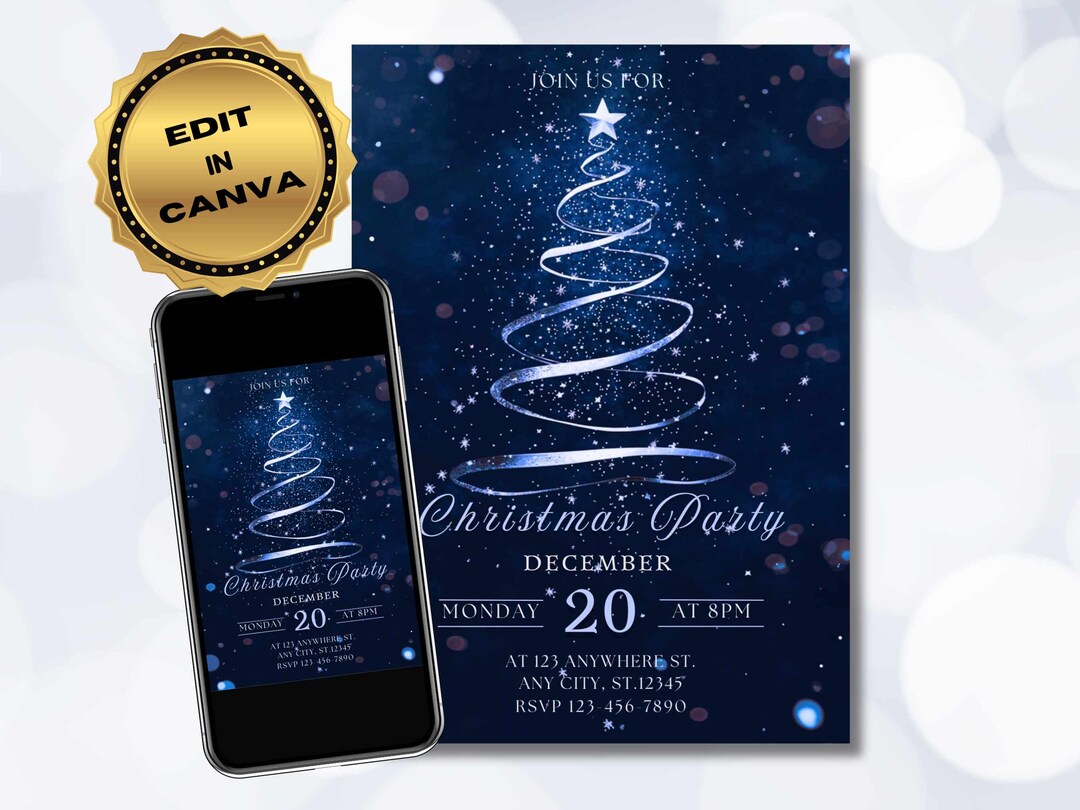 Modern Christmas PARTY Invitation, Blue Christmas Invite, Editable ...