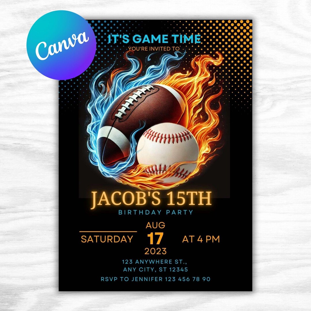 Editable All-star Sports Birthday Invitation | Baseball and Football ...