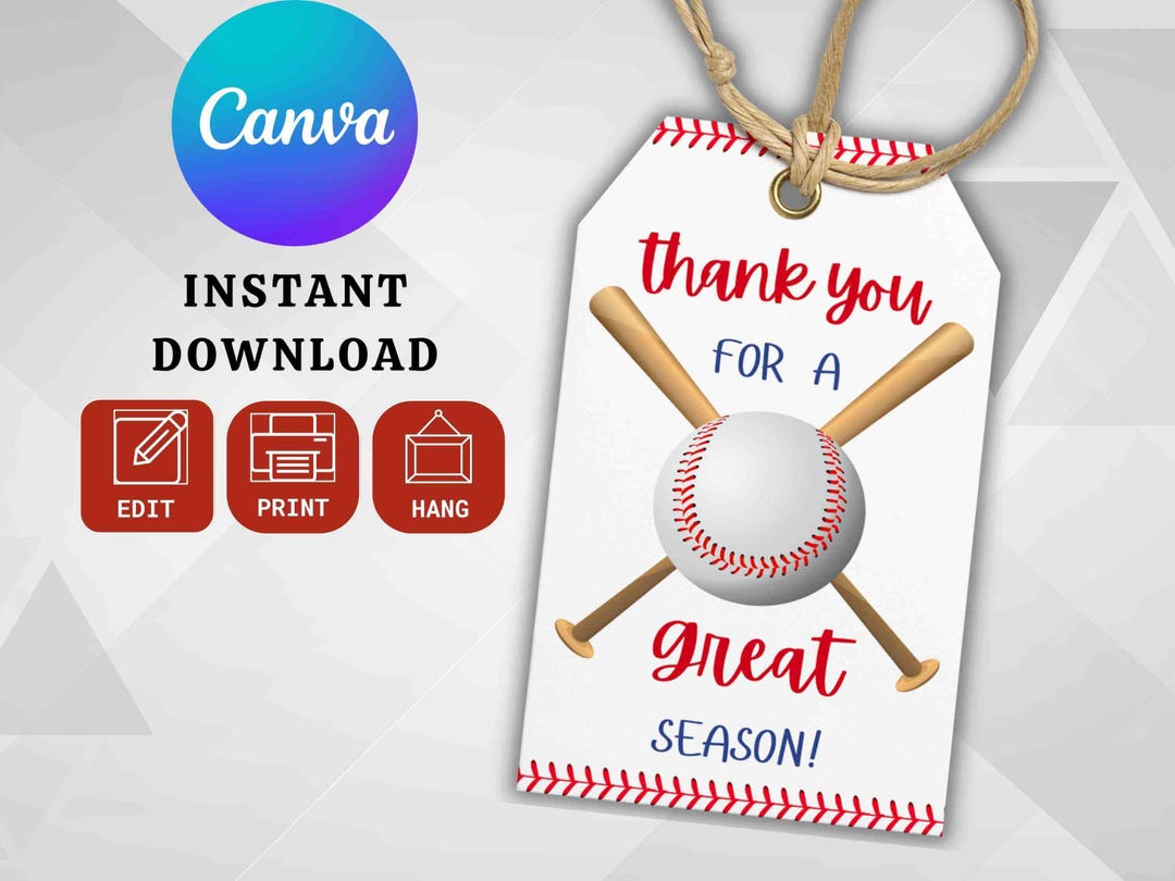 Printable Baseball Gift Tags, Sports Gift Tag, End of Season Party ...