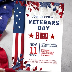 EDITABLE Veterans Day Invitation Vet Cookout Celebration Dinner Party ...