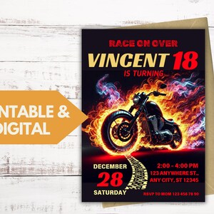 Editable Motorcycle Birthday Invitation, Boys Motorcycle Party, Canva ...