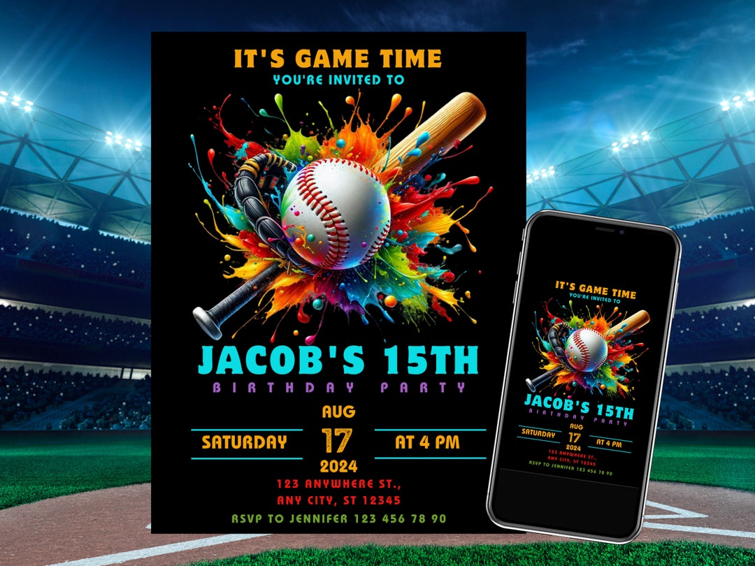 Editable Baseball Birthday Invitation: Canva Template (instant Download ...