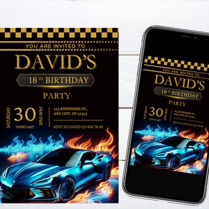 Blue Car Birthday Invitation Template: Printable Party Invite (5x7 ...