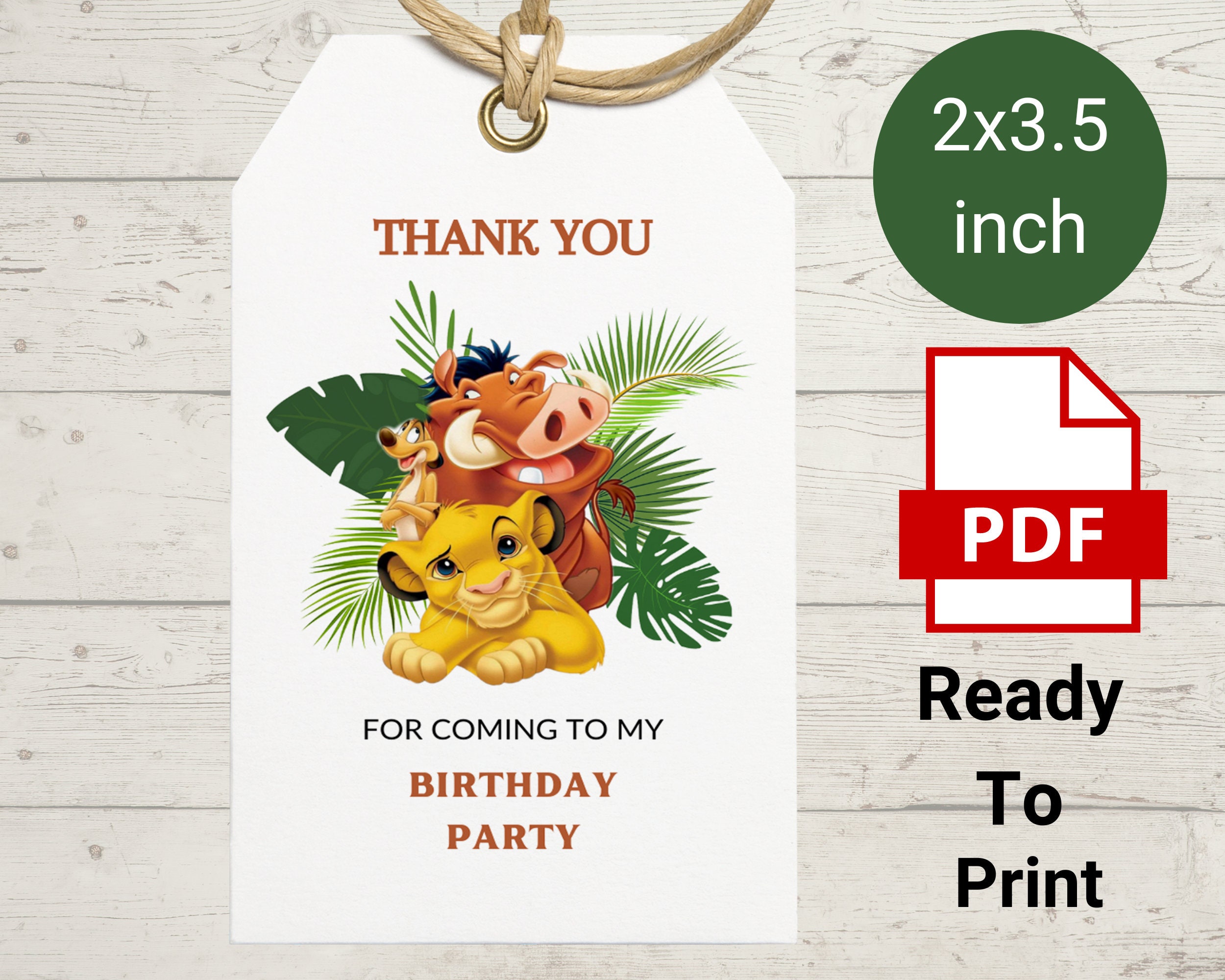 Lion King Thank You Tag Birthday Party Favor Tags Perfect - Etsy
