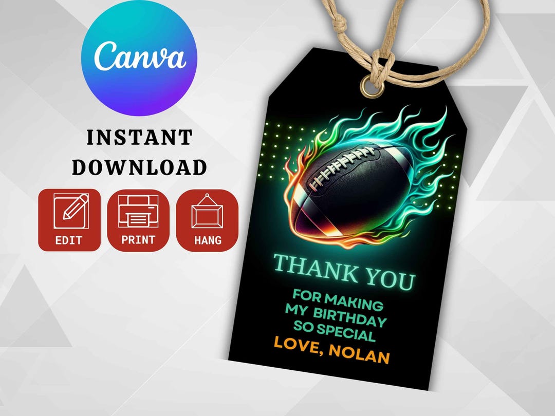 Editable Football Gift Tags Football Birthday Thank You Tag Printable ...