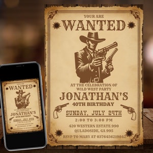 Wanted Poster Birthday Invitation: Wild West Cowboy Party (editable ...