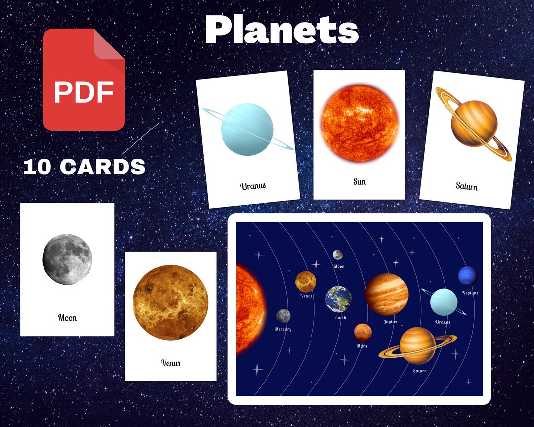 Solar System Educationa Cards, Planet Printable Cards, Space Education ...