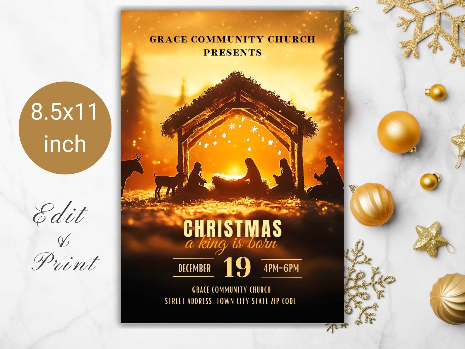 Nativity Scene Christmas Flyer Template: Church Event Invitation ...
