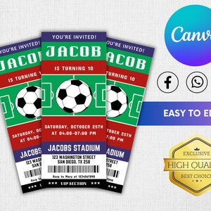 Editable Soccer Ticket Birthday Invitation Template, Soccer Invitation ...