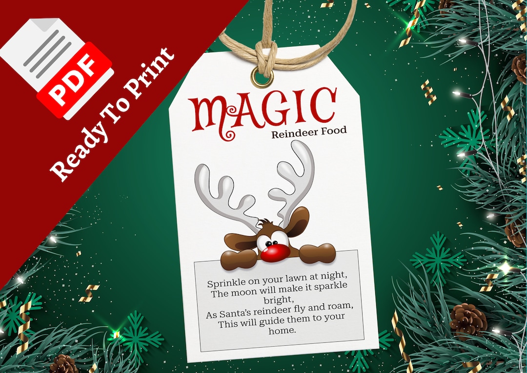 Magic Reindeer Food Tags, Reindeer Food Tag, Printable Christmas Tag ...