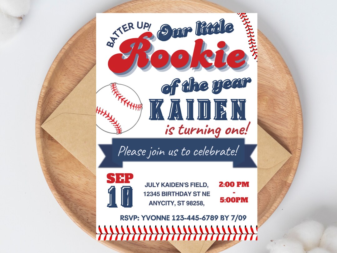 Rookie of the Year First Birthday Invitation, Editable One Boys ...
