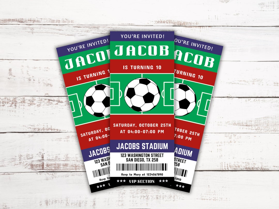 Editable Soccer Ticket Birthday Invitation Template, Soccer Invitation ...
