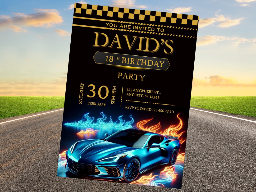 Blue Car Birthday Invitation Template: Printable Party Invite (5x7 ...