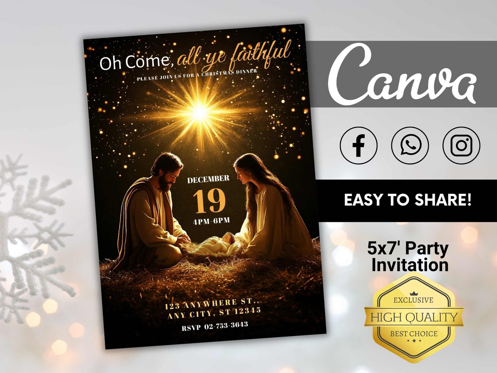 Christian Nativity Invitation, Church Christmas Invitation, Holiday ...