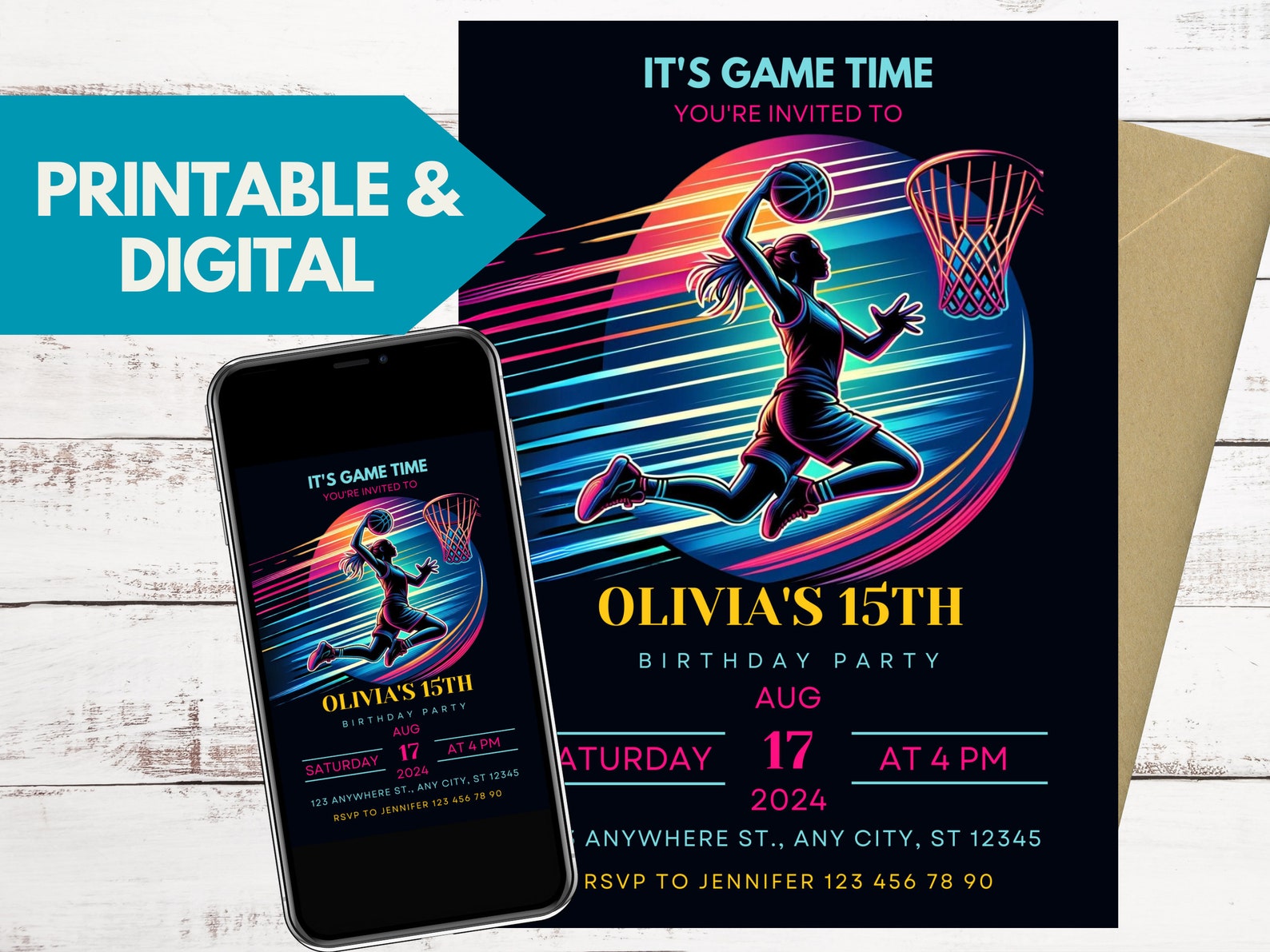 Basketball Invitation Girl Birthday Sport Invite, Any Age Instant ...