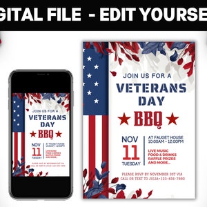 EDITABLE Veterans Day Invitation Vet Cookout Celebration Dinner Party ...