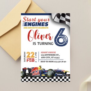 Blue Race Car Birthday Invitation, Printable Race Car Party Invitation ...