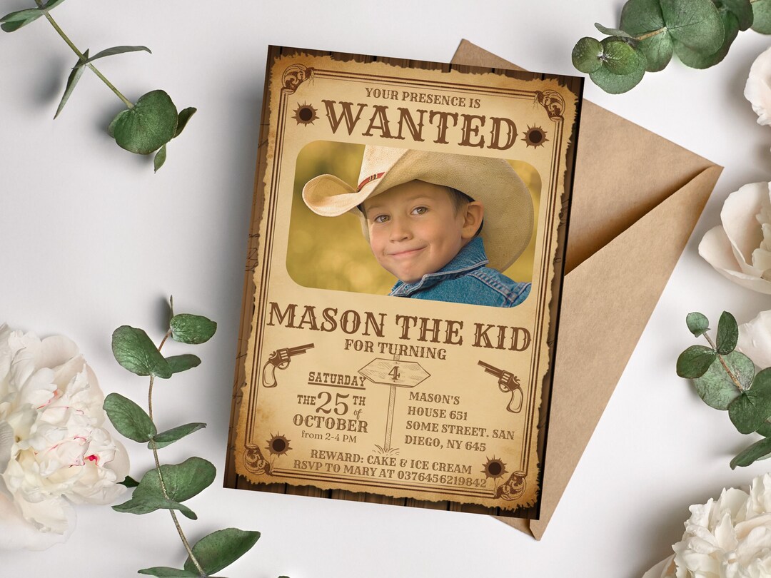 Cowboy Invitation With Photo Wanted Poster Invitation Editable Western ...