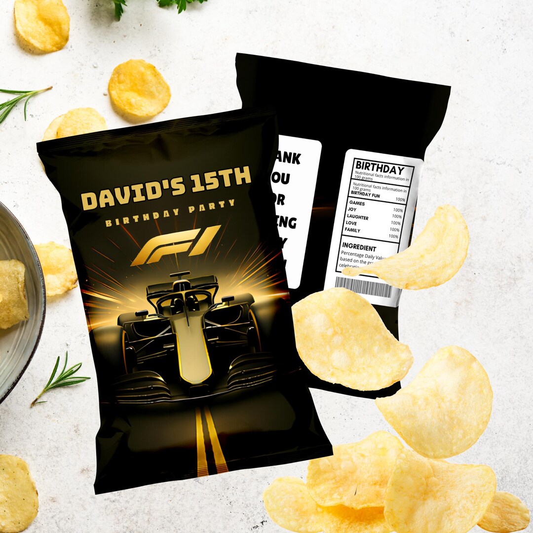 F1 Party Chip Bag Template: Race Car Favor Snacks (canva Editable) - Etsy