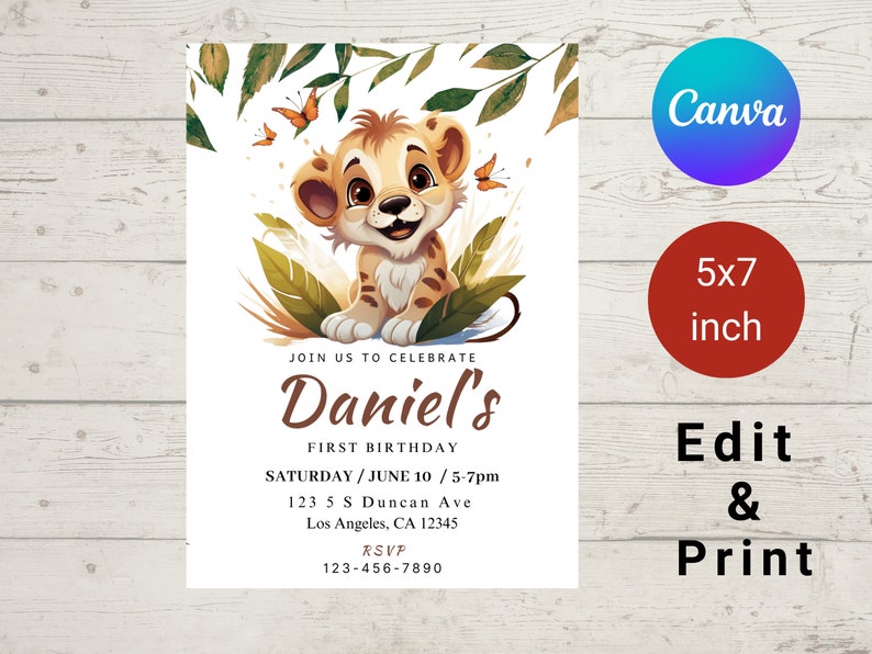 Lion 1st Birthday Invitation Template Lion First Birthday - Etsy