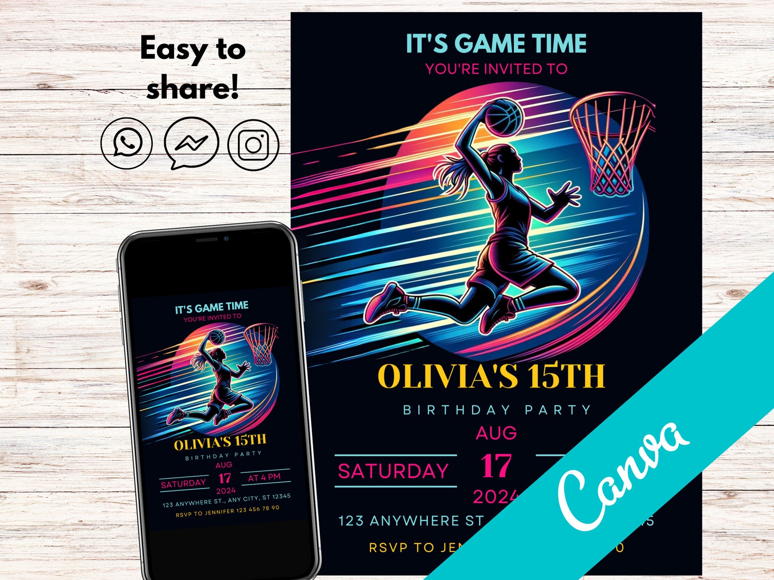 Basketball Invitation Girl Birthday Sport Invite, Any Age Instant ...