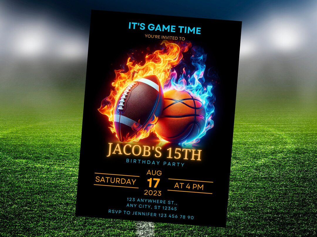 Football and Basketball Birthday Invitation Template (digital Download ...