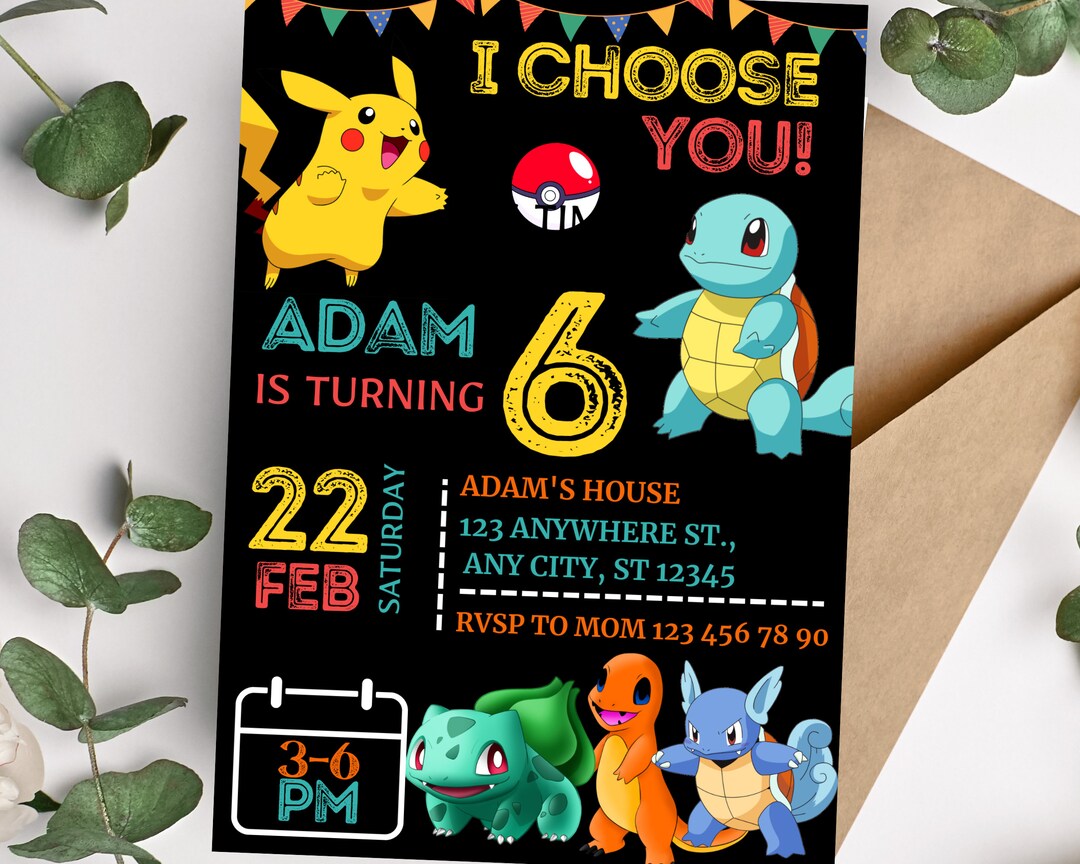 Invitación de cumpleaños de Pokémon Invitación de cumpleaños - Etsy México