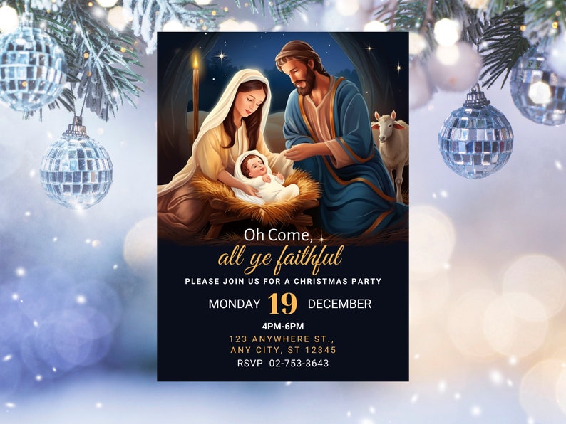 Nativity Christmas Party Invitation: Religious Dinner, Church Invite ...