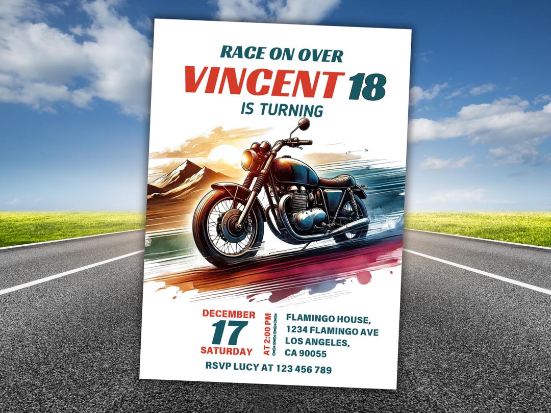 Motorbike Invitation Template, Motorcycle Birthday Invitation ...