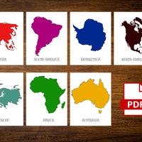 Continents Flashcards | Montessori Continents 3-PART Cards - Etsy
