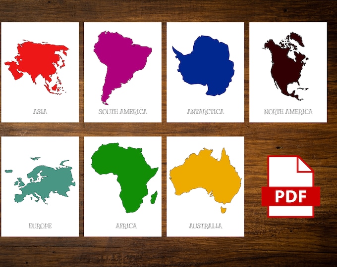 CONTINENTS Educational Cards, Preschool Materials, Coloring Pages ...