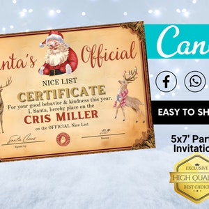 Santa Certificate Editable Santa's Official Nice List Certificate ...