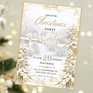 Winter Christmas Invitation Template Holiday Party Invite, Silver&gold ...
