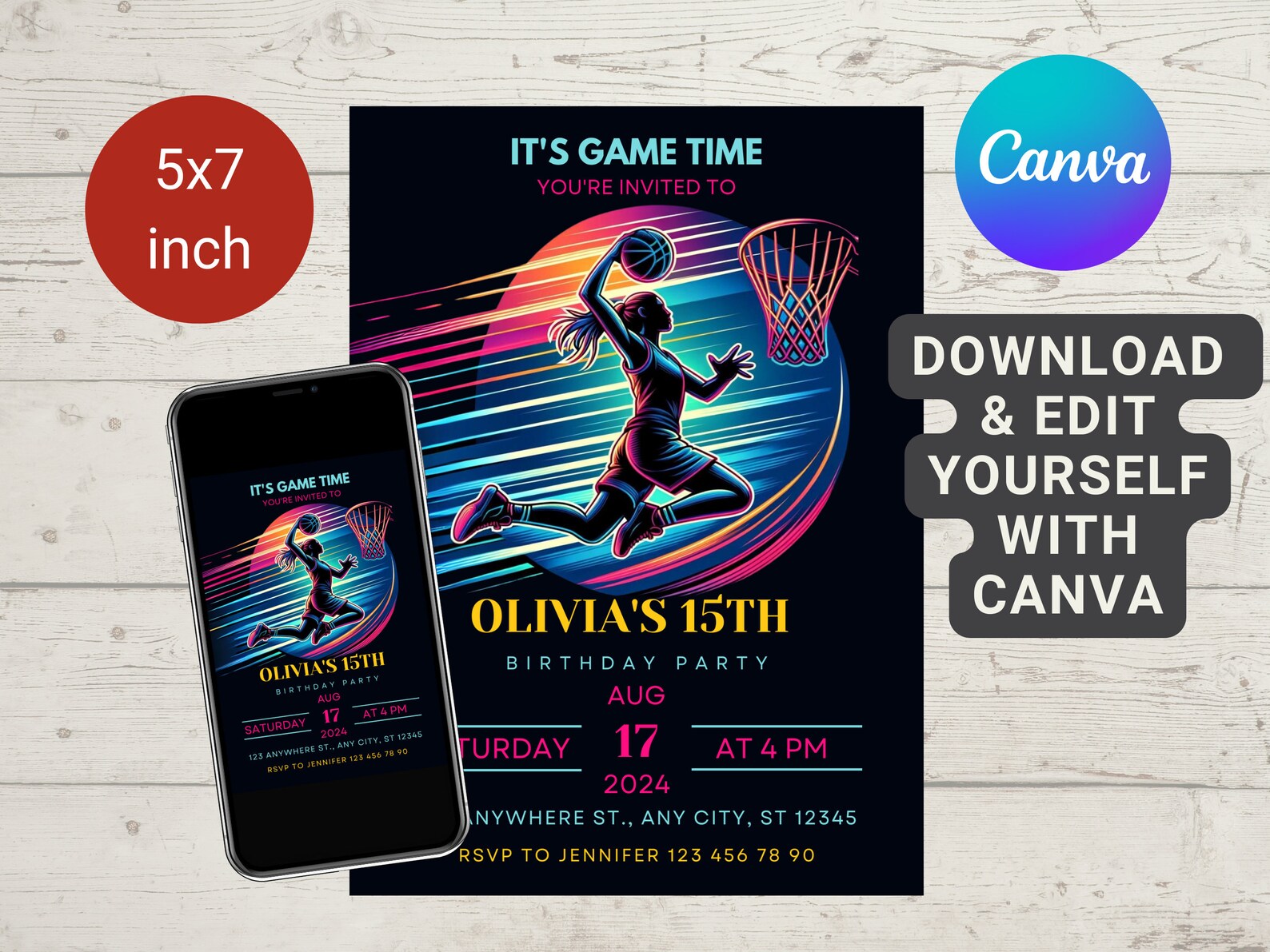 Basketball Invitation Girl Birthday Sport Invite, Any Age Instant ...