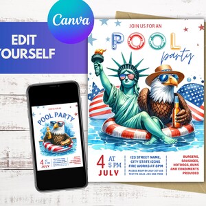 4th of July Pool Party Invitation: Patriotic Editable Template (PDF ...