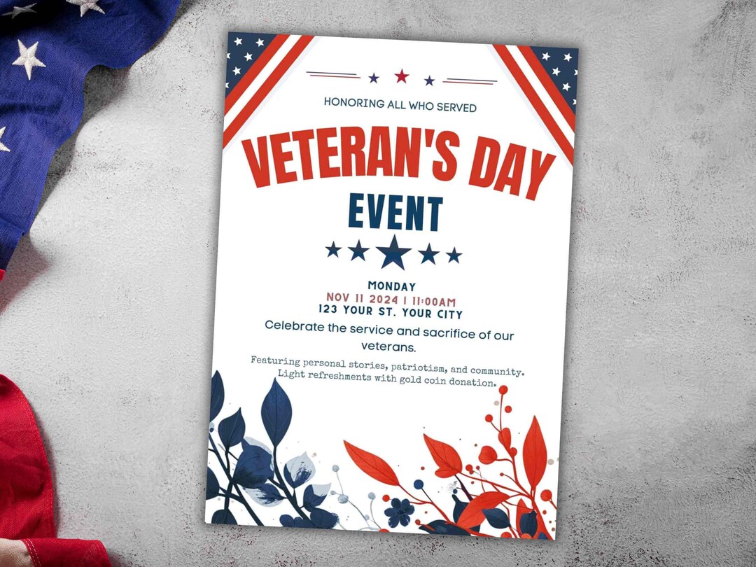 EDITABLE Veterans Day Invitation, November 11th, Veterans Day Event ...