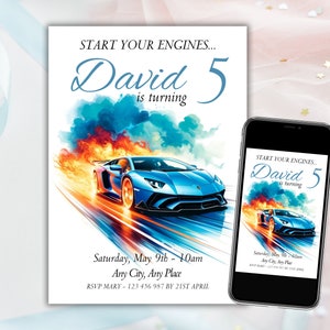 Blue Race Car Birthday Invitation: Editable Sports Car Party (digital ...