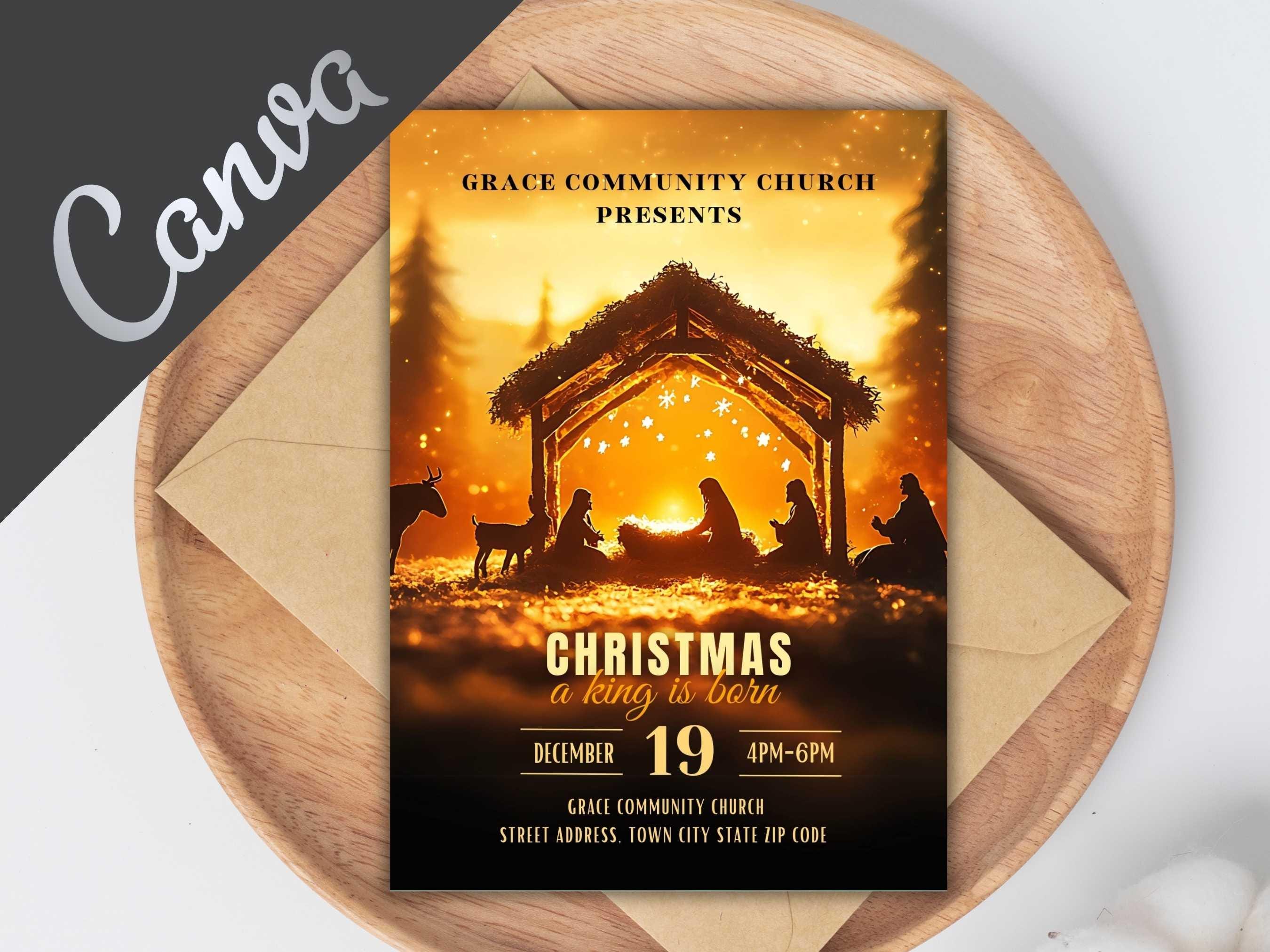 Nativity Scene Christmas Flyer Template: Church Event Invitation ...