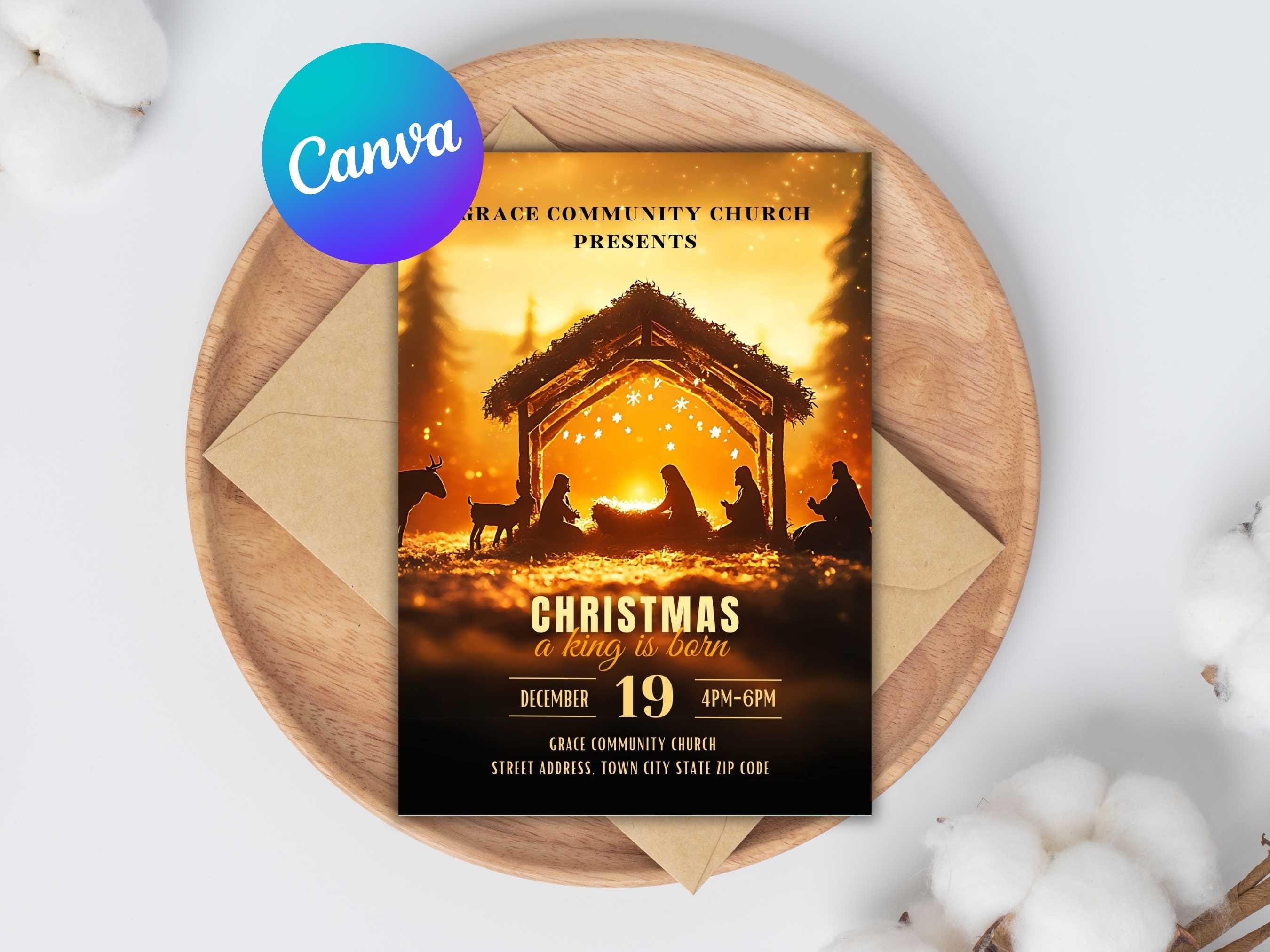 Nativity Scene Christmas Flyer Template: Church Event Invitation ...