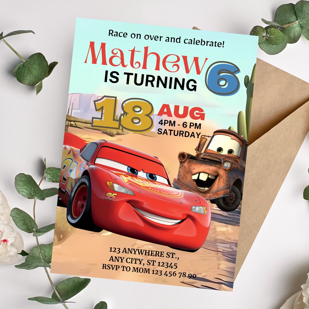 Printable Lighting Mcqueen Invitation Cars Birthday - Etsy