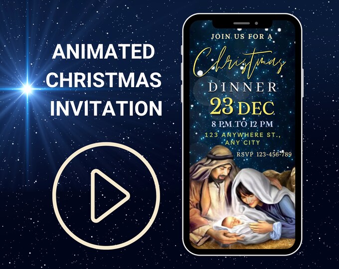 Holy Night Animated Christmas Party Invitation: Nativity Video (digital ...