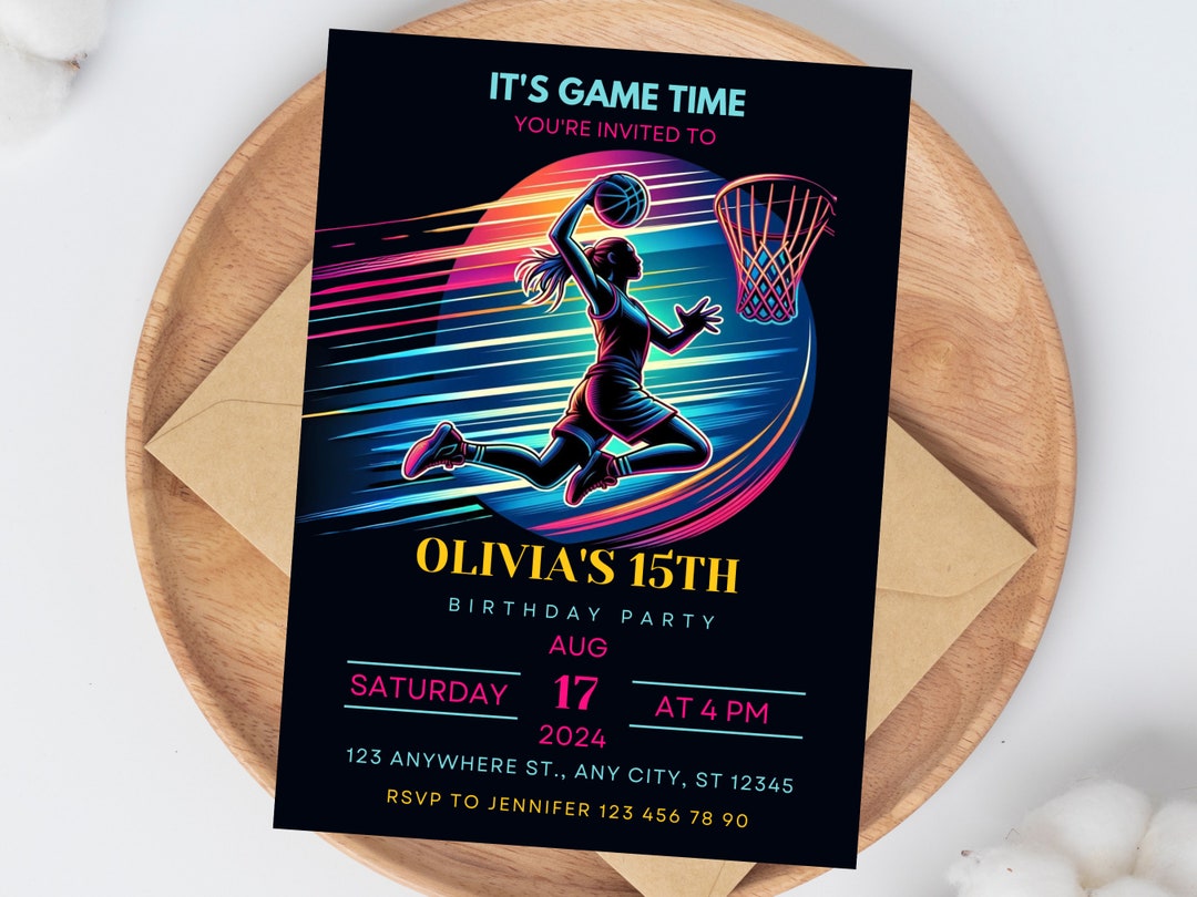 Basketball Invitation Girl Birthday Sport Invite, Any Age Instant ...