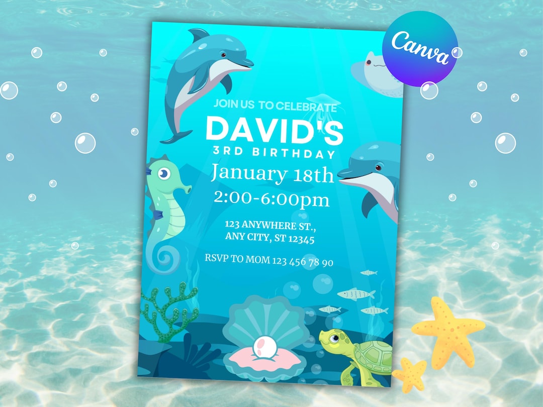 Under the Sea Birthday Invitation, Editable Ocean Animals Party Invite ...