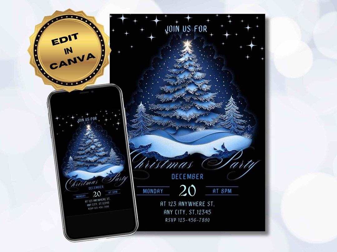 Blue Christmas Invite, Holiday Party Invitation Template, Digital ...