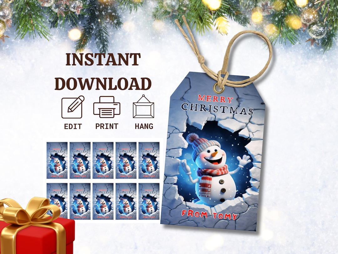 Christmas Snowman Tags Printable Gift Tag, Holiday Tag, Printable ...