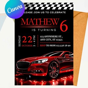 Editable Red Car Birthday Invitation Template, Race Car Party, Need for ...