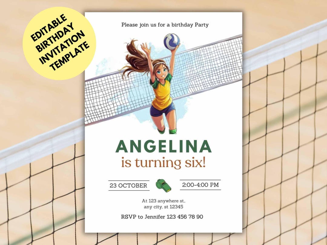 Plantilla de invitación de cumpleaños de voleibol: Fiesta deportiva ...