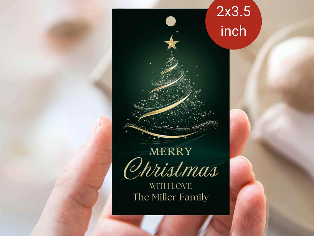 Holiday Gift Tags, Elegant Christmas Tags, Green Christmas Tags, Merry ...