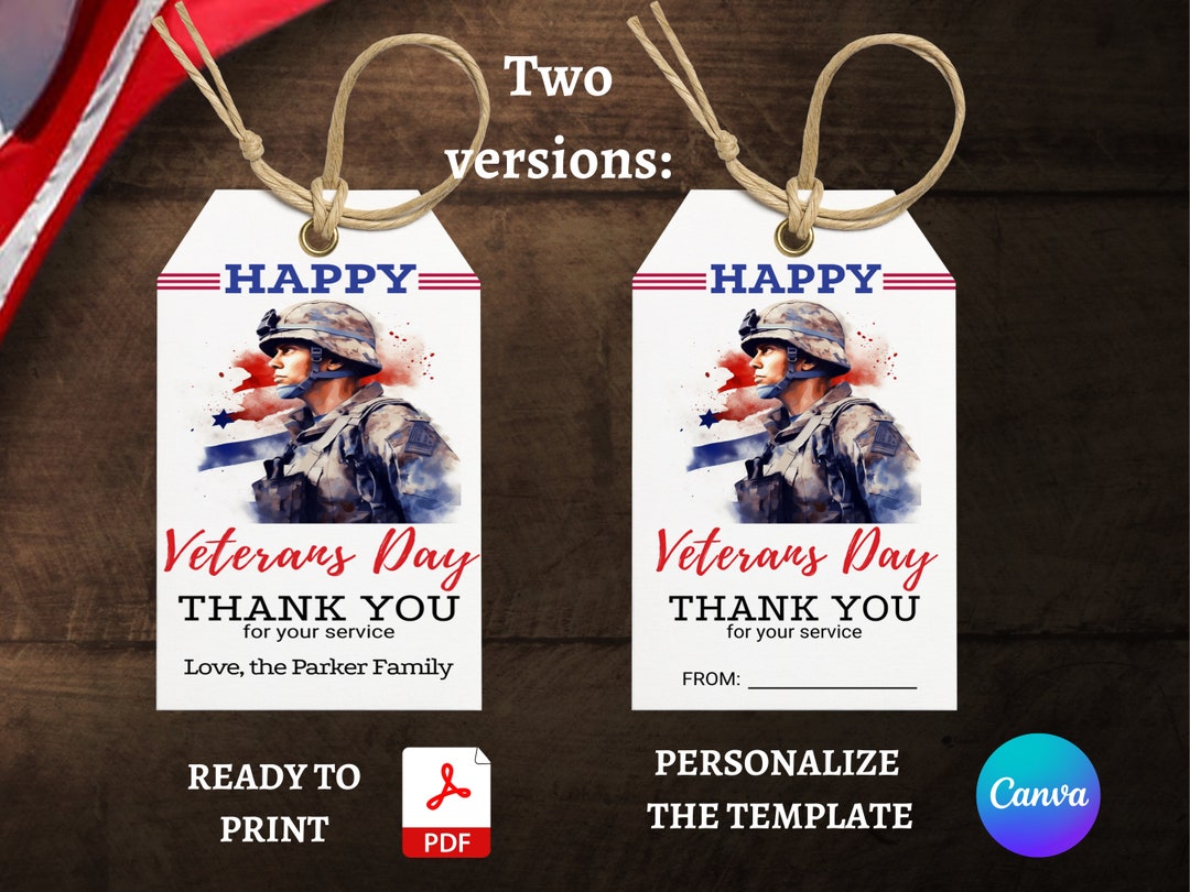 Editable Veterans Day Thank You for Your Service Printable Gift Tag ...