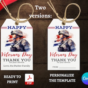 Editable Veterans Day Thank You for Your Service Printable Gift Tag ...
